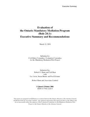 "Evaluation of the Ontario Mediation Program (Rule 24.1) Final Report ...